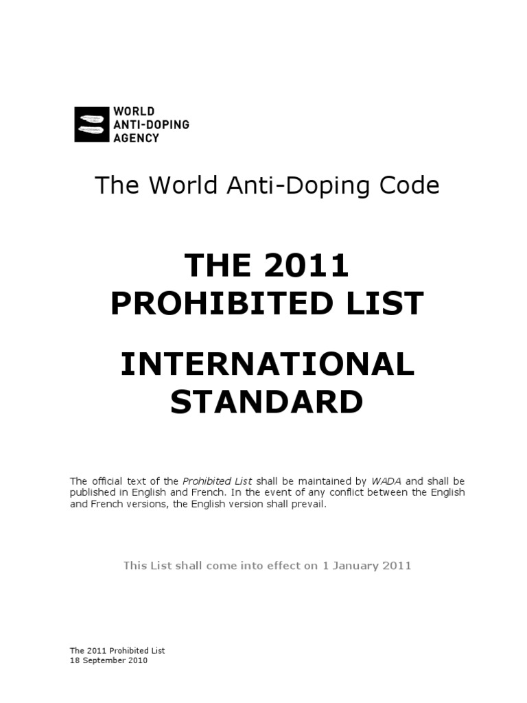 WADA Prohibited List 2011 en | PDF | Drugs | Pharmacology