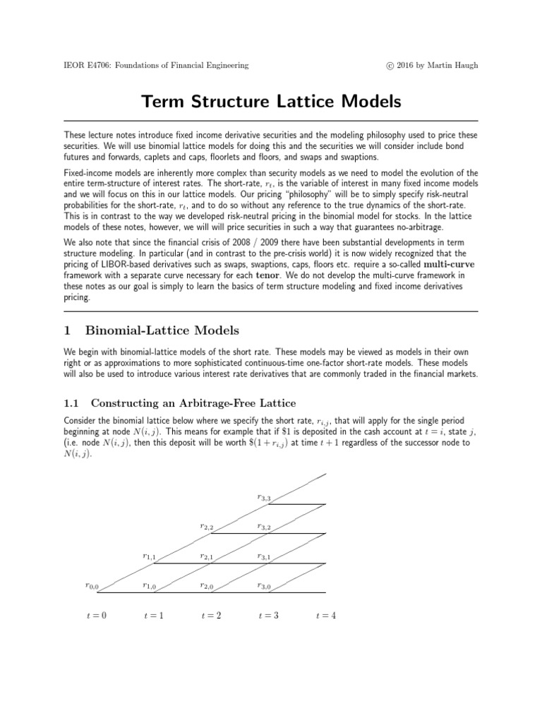 Term Structure Lattice Models | PDF | Option (Finance) | Derivative ...