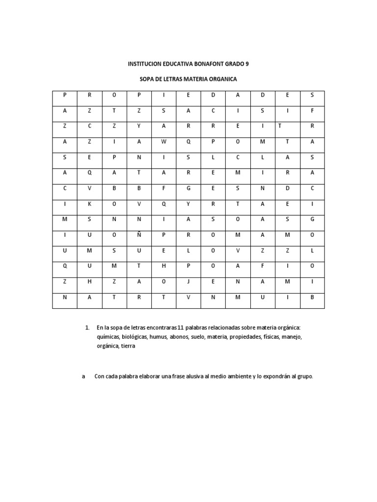 Sopa de Letras Materia Organica 9 Compostaje | PDF