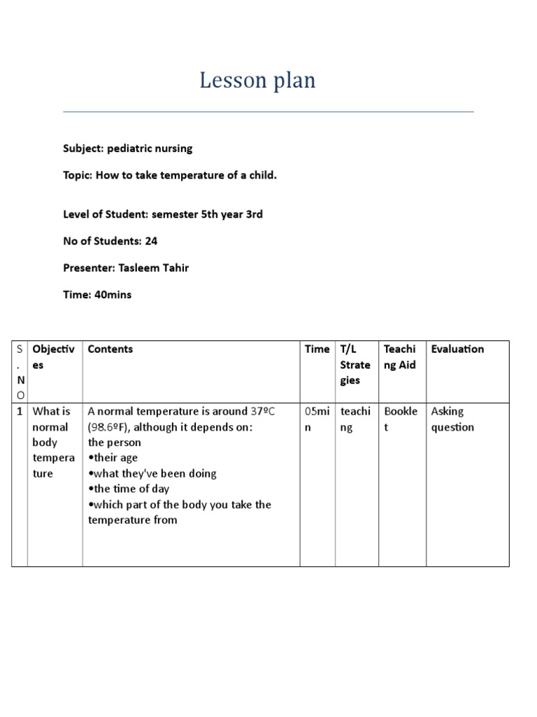 Lesson Plan | PDF | Thermometer | Temperature