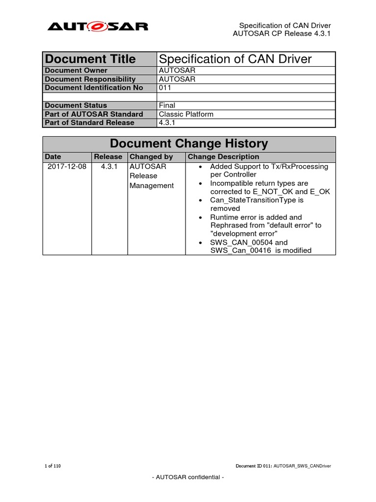 Autosar Sws Candriver | PDF | Specification (Technical Standard) | Application Programming Interface