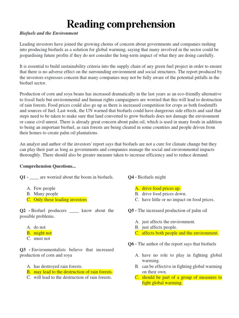 Reading Comprehension | PDF | Biofuel | Palm Oil