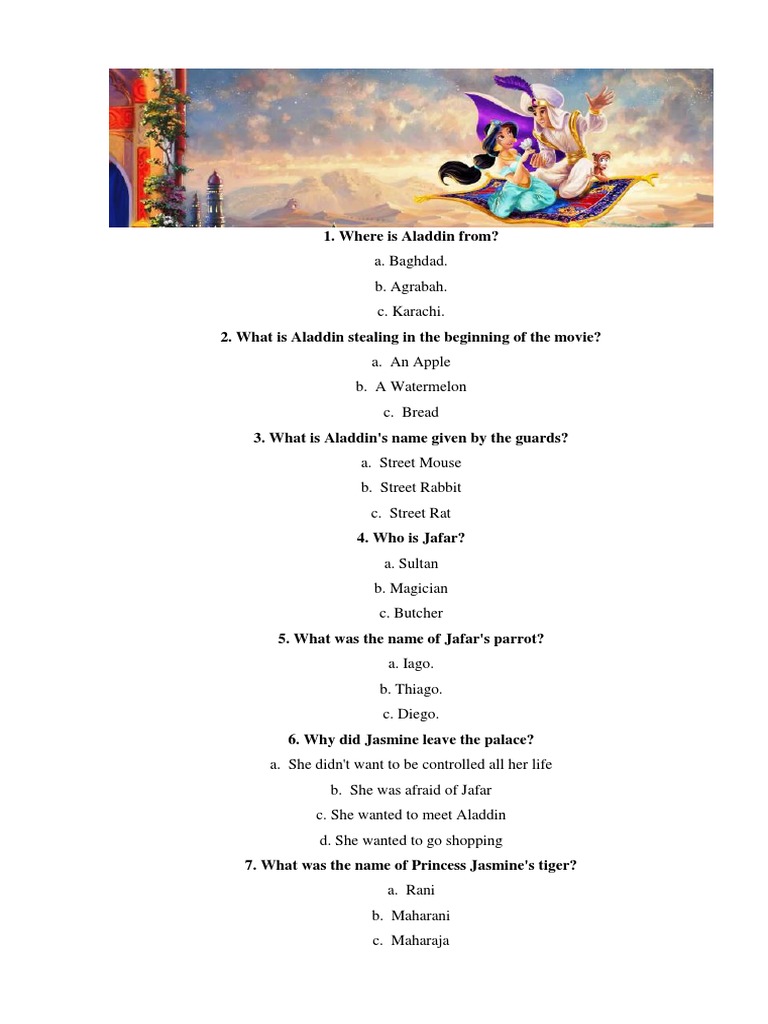 Aladdin Quiz: Trivia and Questions | PDF | Characters Created