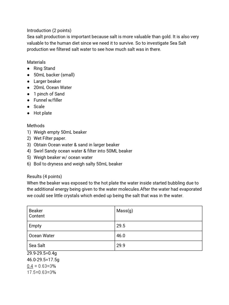 Jose Tovar Rodriguez - Sea-Salt Lab Report | PDF