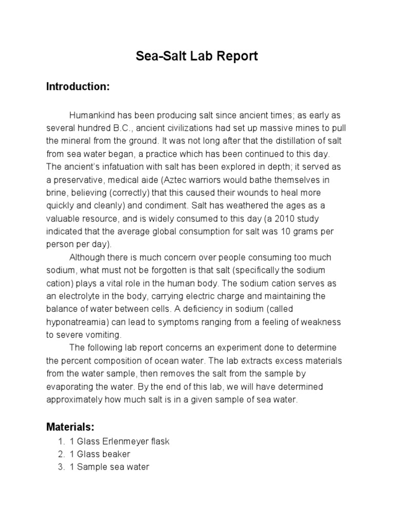 Sea-Salt Lab Report Cayton | PDF | Filtration | Salt