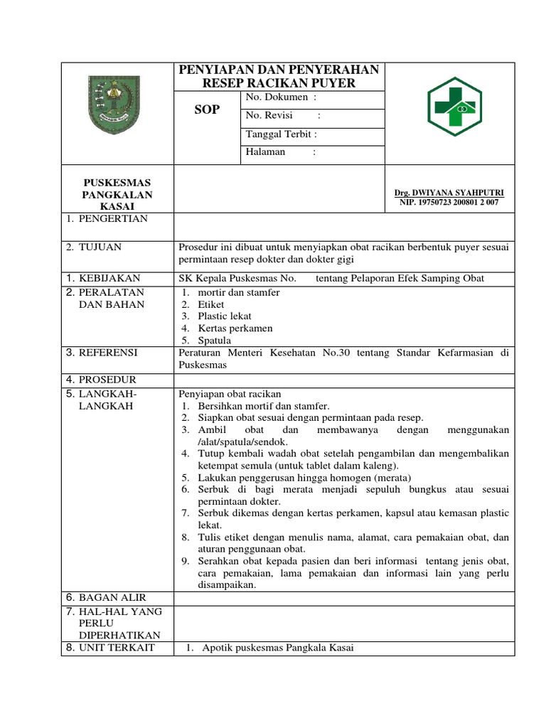 Sop Penyiapan Dan Penyerahan Resep Racikan | PDF