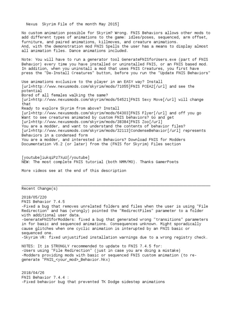 FNIS FNIS Readme 7.4.5 | PDF | Microsoft Windows | Command Line Interface