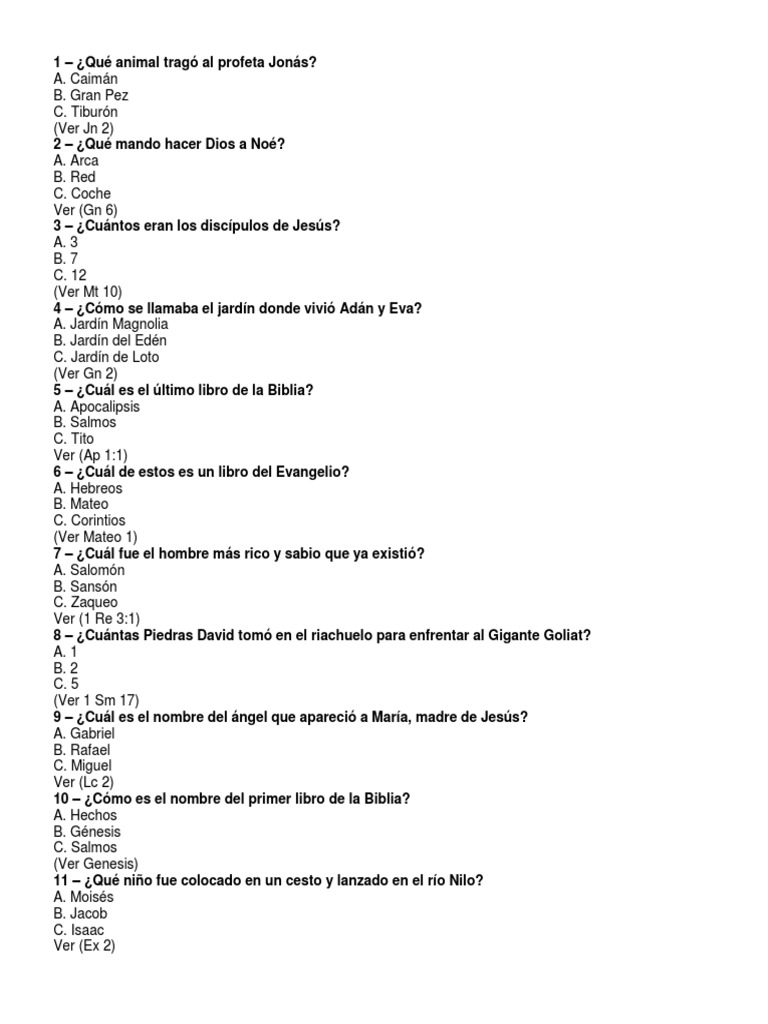 Cuestionarios Sobre La Biblia | PDF | Moisés | Biblia
