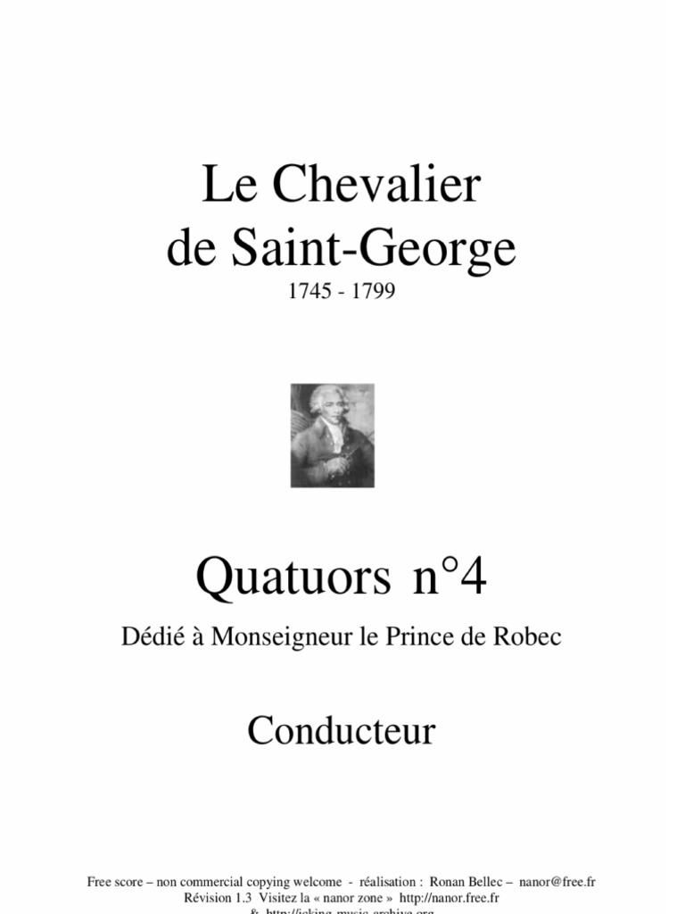 Chevalier de Saint Georges Joseph Bologne String Quartet C Minor | PDF