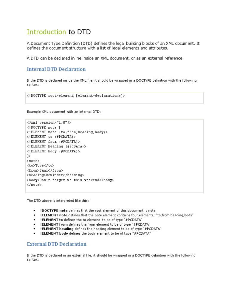 Introduction To DTD | PDF | Xml | Html Element