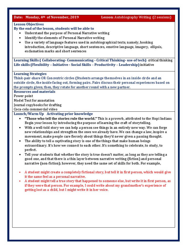 Autobiography Writing Plan | PDF | Narrative | Storytelling