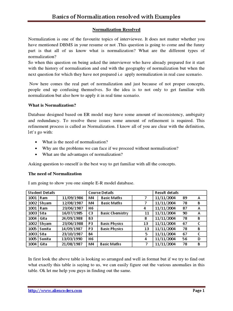 Basics of Normalization Resolved With Examples | PDF | Data Management | Computer Data