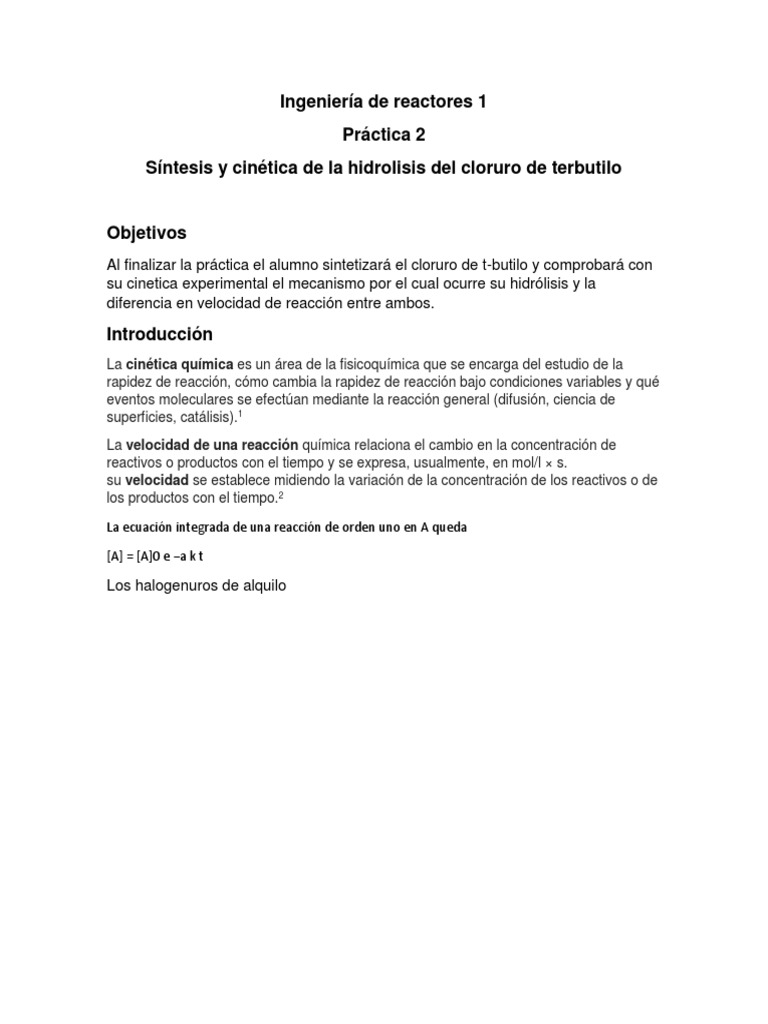 Síntesis y Cinética de La Hidrolisis Del Cloruro de Terbutilo | PDF