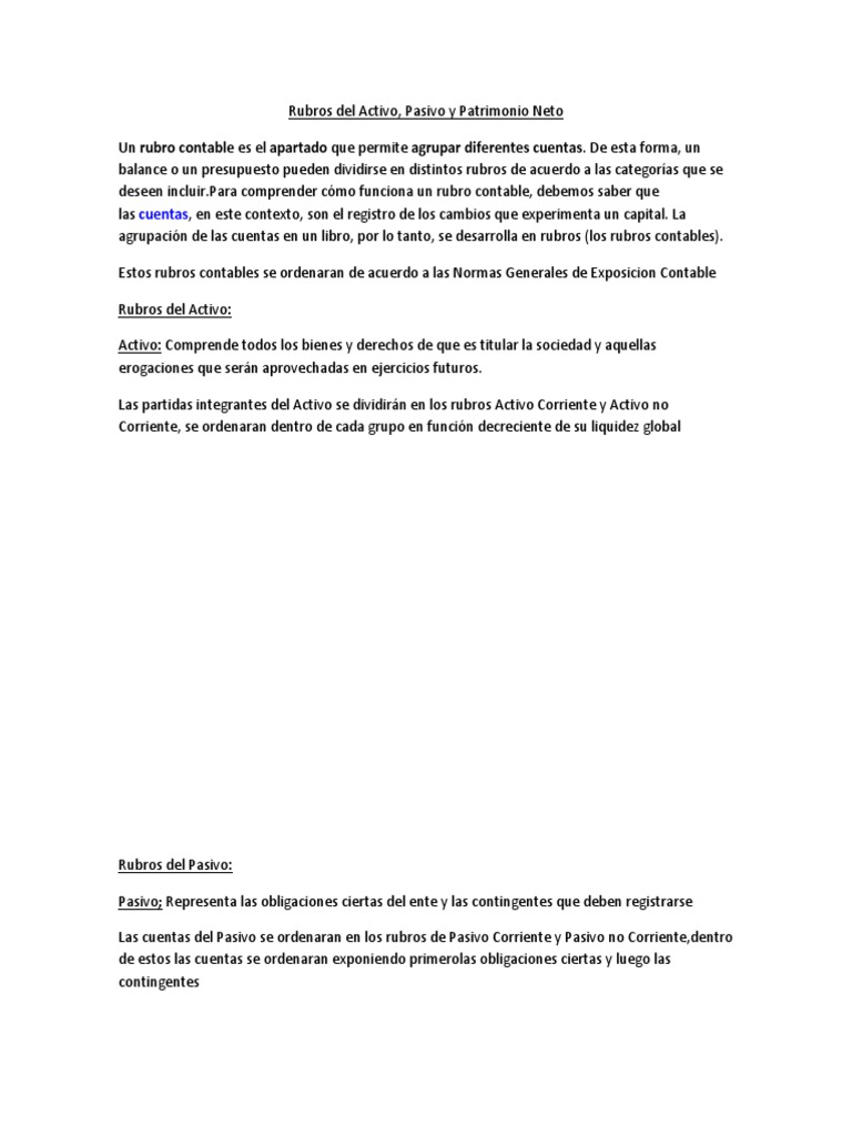 Rubros Contables: Activo, Pasivo y Patrimonio | PDF | Contabilidad ...