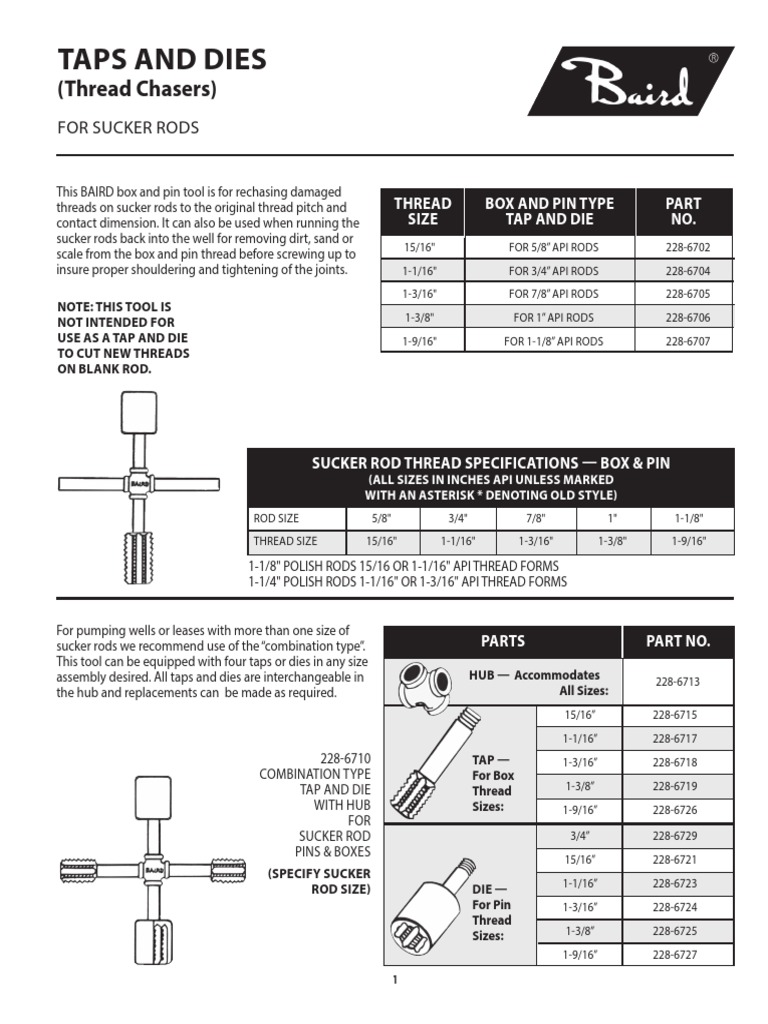 Rechasing Damaged Threads on Sucker Rods: Product Specifications for ...