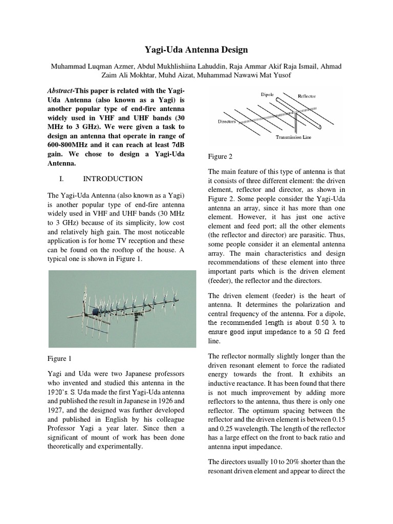 Yagi Uda Antenna Design PDF | PDF | Antenna (Radio) | Telecommunications