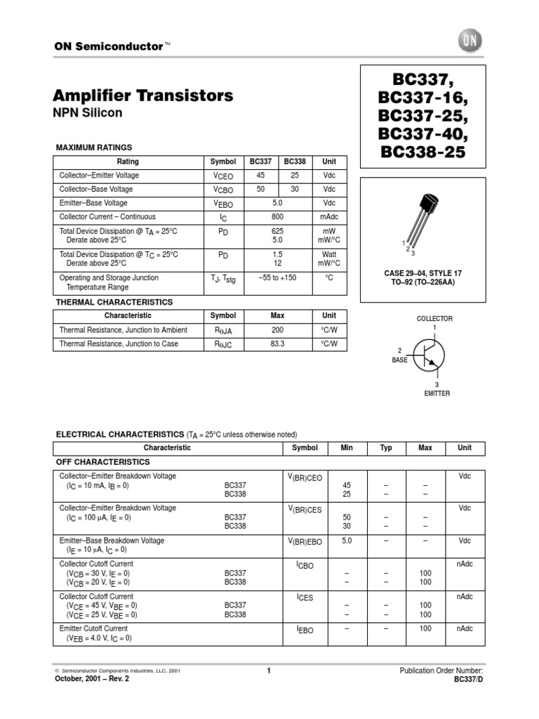 Amplifier Transistors BC337, BC337-16, BC337-25, BC337-40, BC338-25 ...