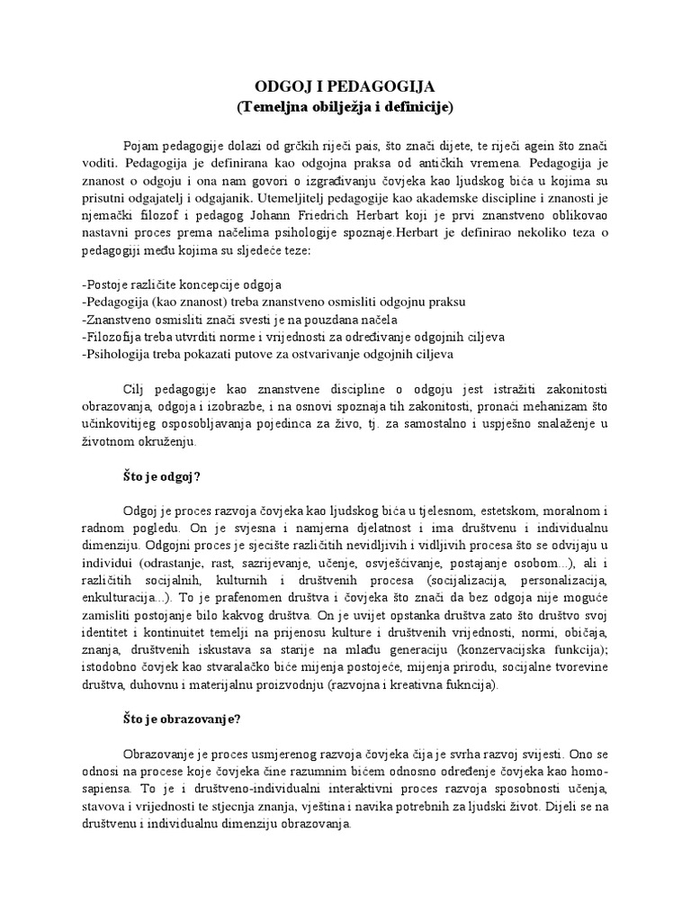 Odgoj I Pedagogija | PDF