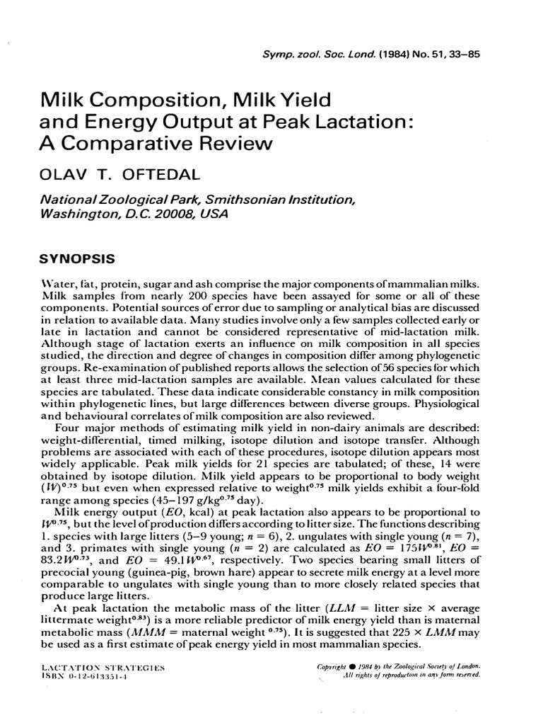 Milk Composition Milk Yield and Energy Output A Comparative Review ...