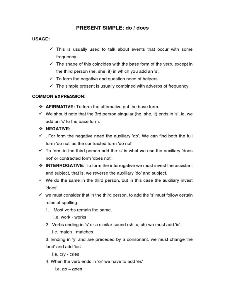 Present Simple: Do / Does: Usage | PDF | Syntax | Grammar