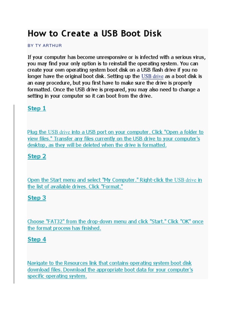 How To Create A USB Boot Disk | PDF | Booting | Usb Flash Drive