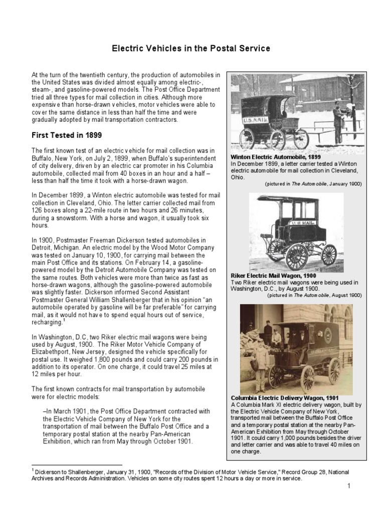 Early Electric Vehicles in Mail Delivery | PDF | United States Postal ...