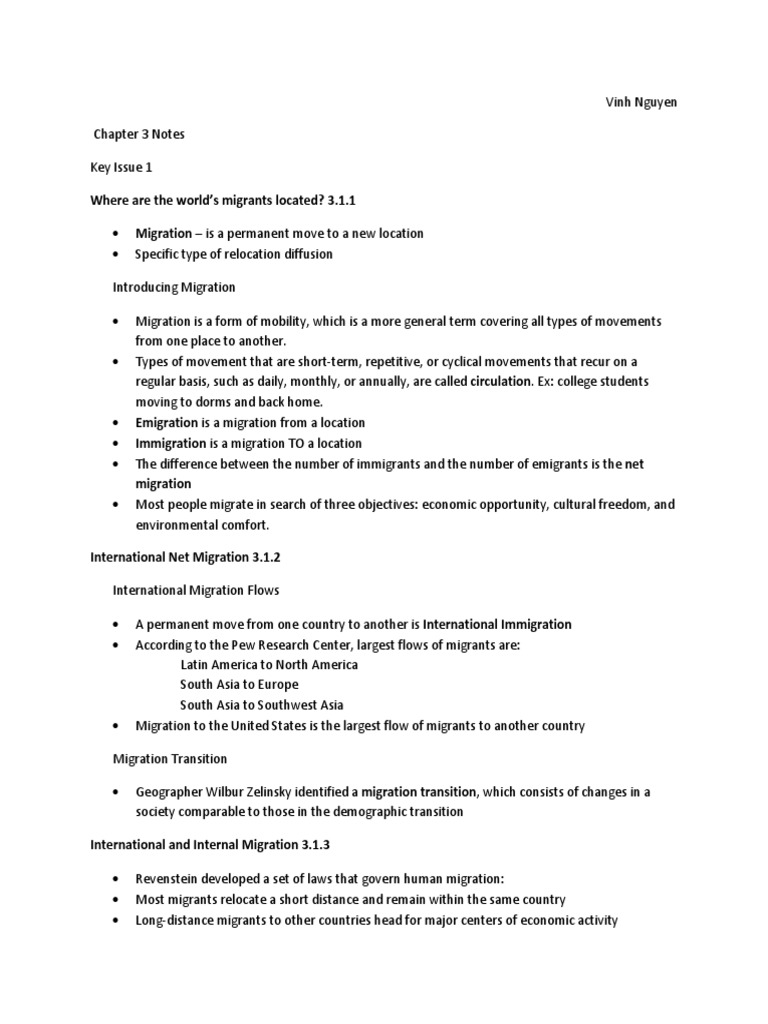 AP Human Geography Notes Chapter 3 | PDF | Immigration | Immigration To ...