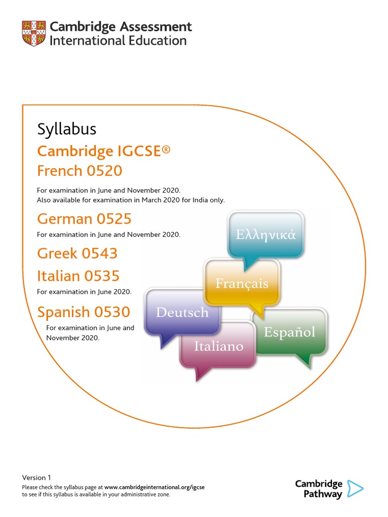 Syllabus: Cambridge IGCSE® French 0520 German 0525 Greek 0543 Italian ...
