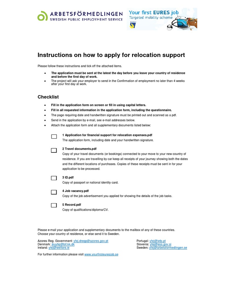 Application for Relocation Support | PDF | Identity Document | Employment