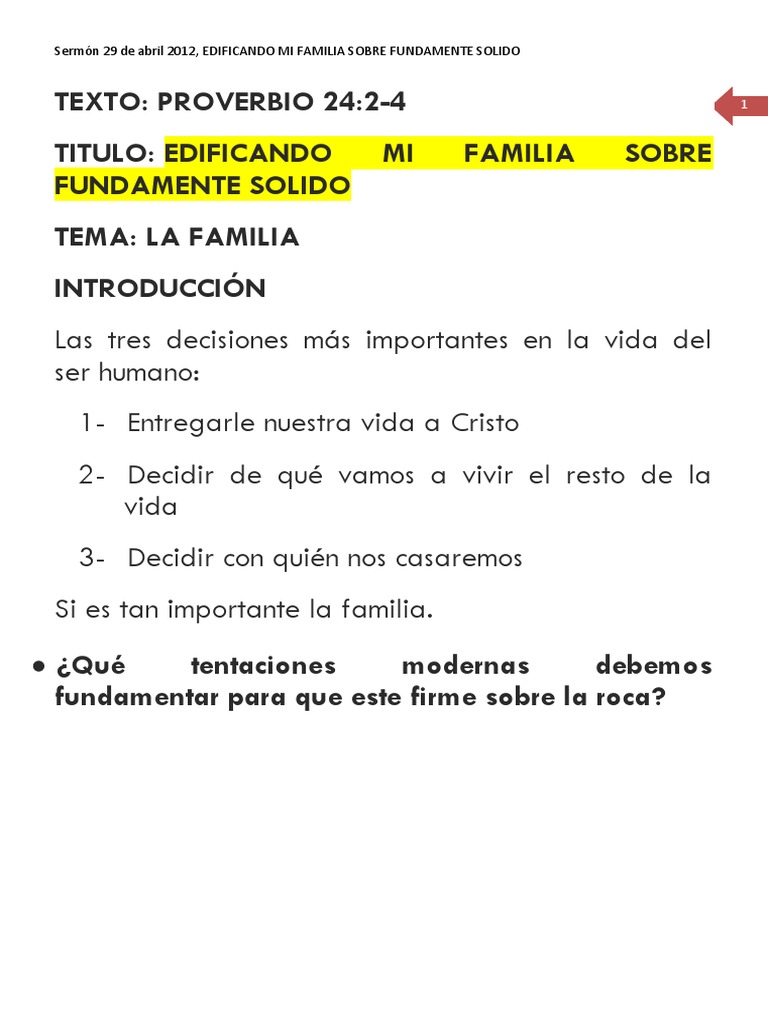 Edificando Mi Familia Sobre Fundamente Solido | PDF | Eclesiastés | Matrimonio
