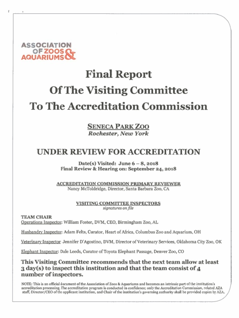 Seneca Park Zoo AZA Accreditation Report 2018 | PDF