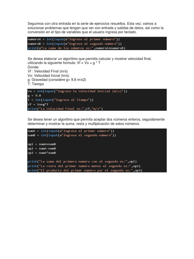 Ejercicios Resueltos Entrada y Salida de Datos | PDF
