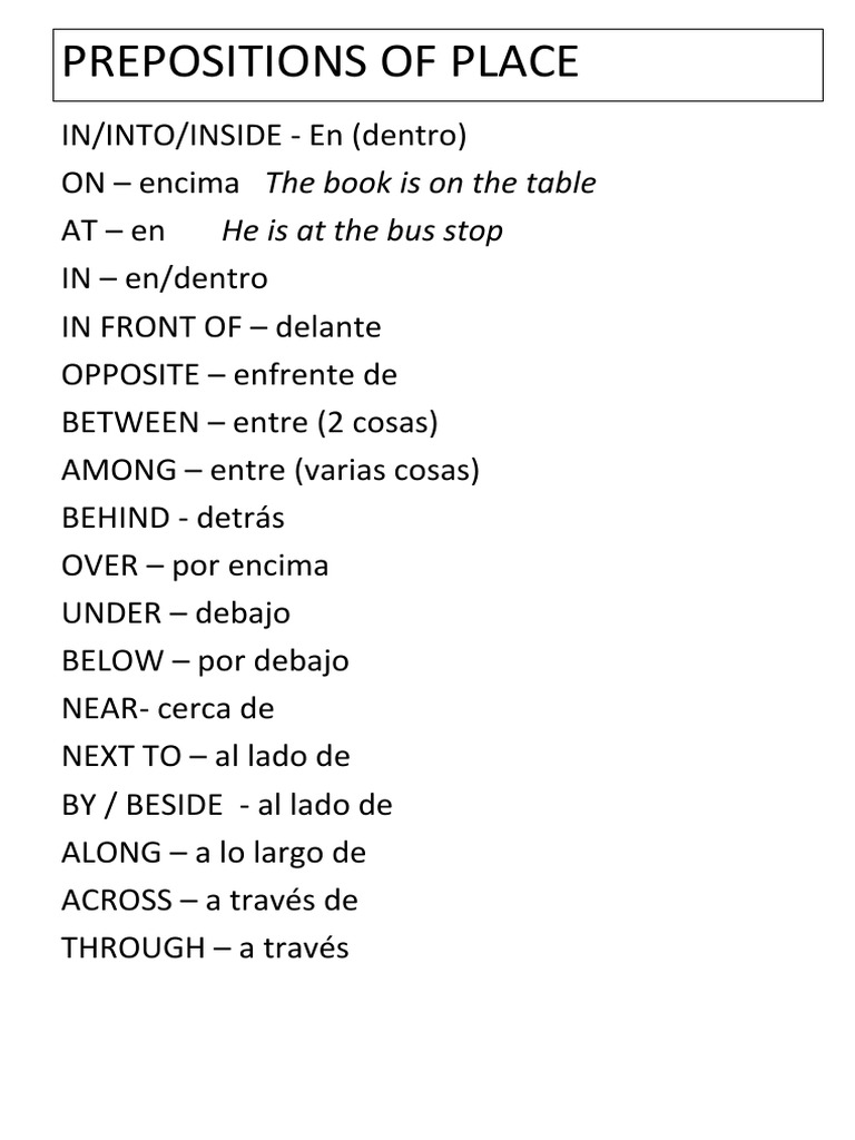 Prepositions of Place | PDF