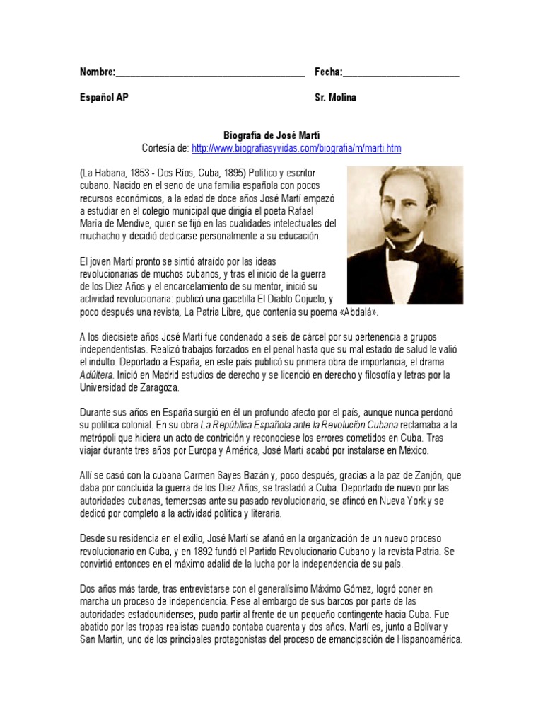 Biografía de José Martí: Vida y Obra | PDF | Cuba | Agitación