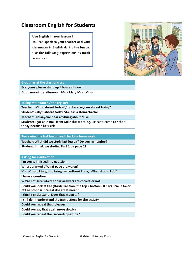 Classroom English For Students | PDF