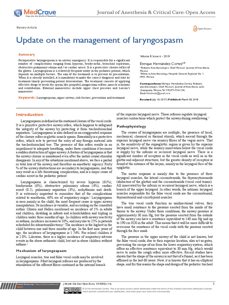 Update On The Management of Laryngospasm | PDF | Anesthesia | Larynx