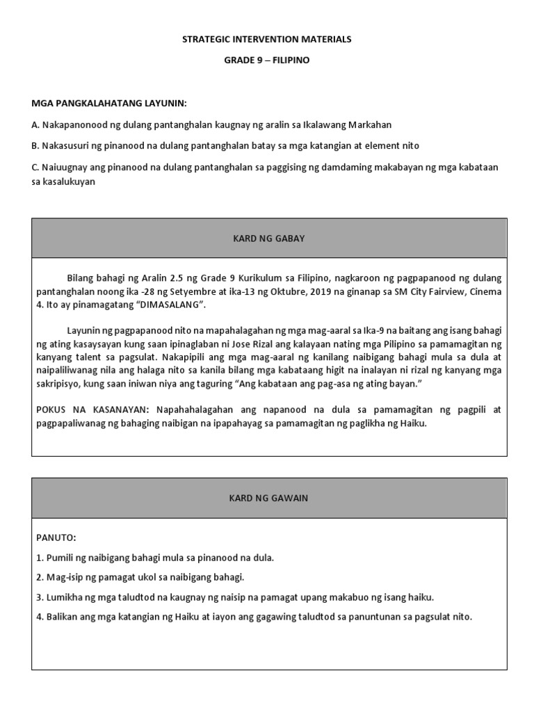 Strategic Intervention Materials | PDF