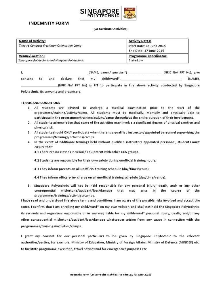 Indemnity Form | PDF | Legal Guardian | Justice