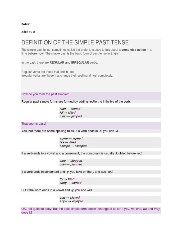 Past Tense Explanations Practice | PDF | Syntactic Relationships ...