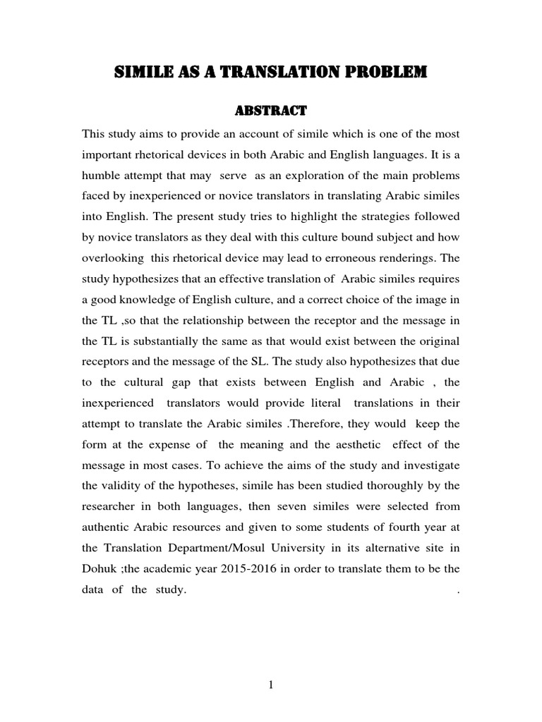 Simile As A Translation Problem by Essam T. Muhammed | PDF | Metaphor ...
