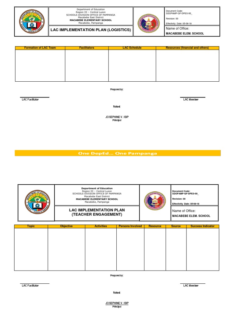Lac Implementation Plan (Logistics) : Name of Office | PDF | Behavior ...