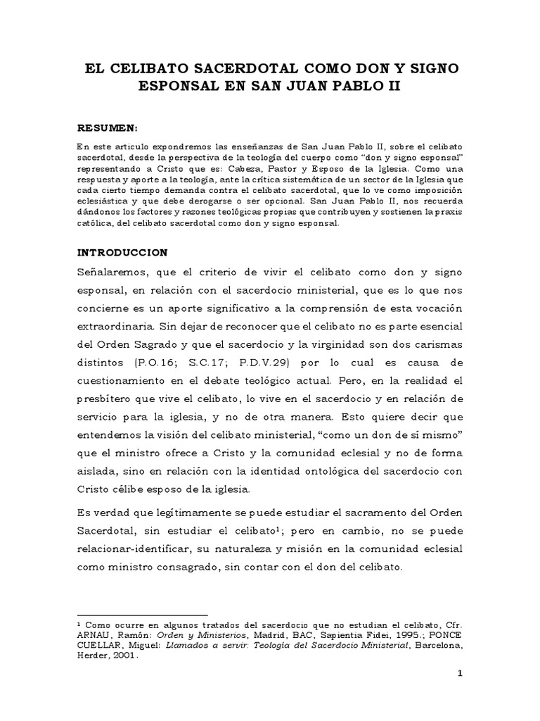 Celibato Sacerdotal: Don y Signo Esponsal | PDF | Celibato | Sacerdote