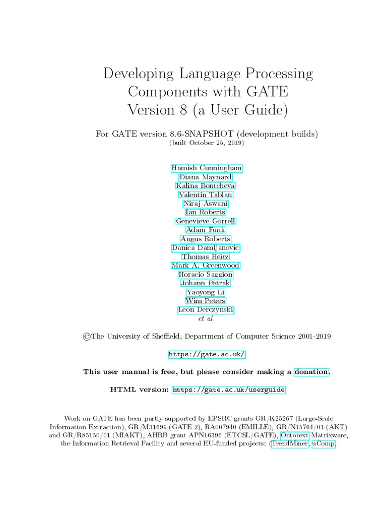 Developing Language Processing Components With GATE Version 8 (A User Guide) | PDF | Computing ...