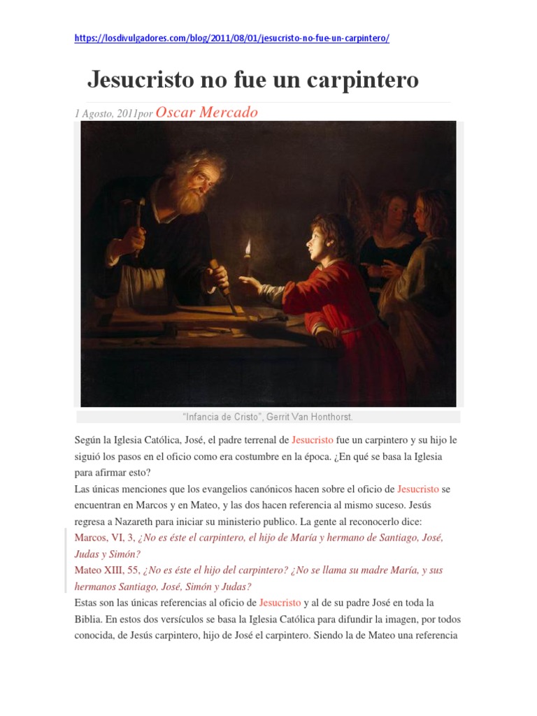 Jesucristo No Fue Un Carpintero Pdf Evangelio De Marcos San José