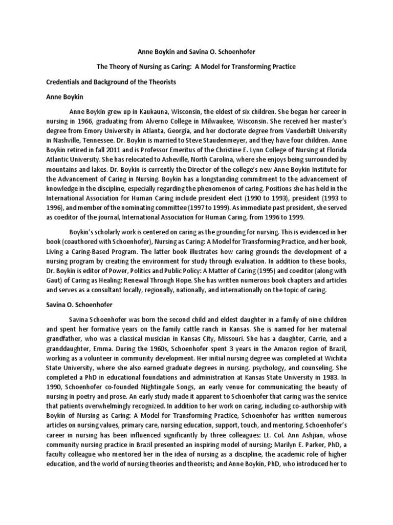 Anne Boykin and Savina O. Schoenhofer | PDF | Nursing | Theory