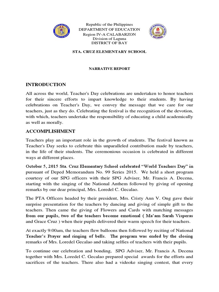 Narrative Report Teachers Day | PDF | Teachers