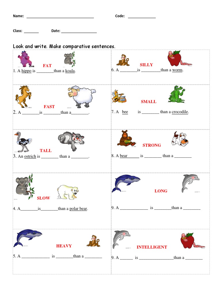 Look and Write. Make Comparative Sentences.: FAT Silly | PDF