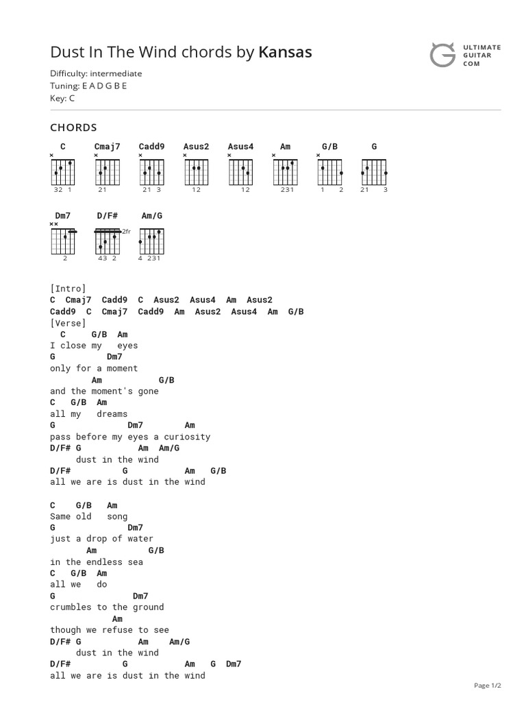 Guitar Chords For Dust In The Wind