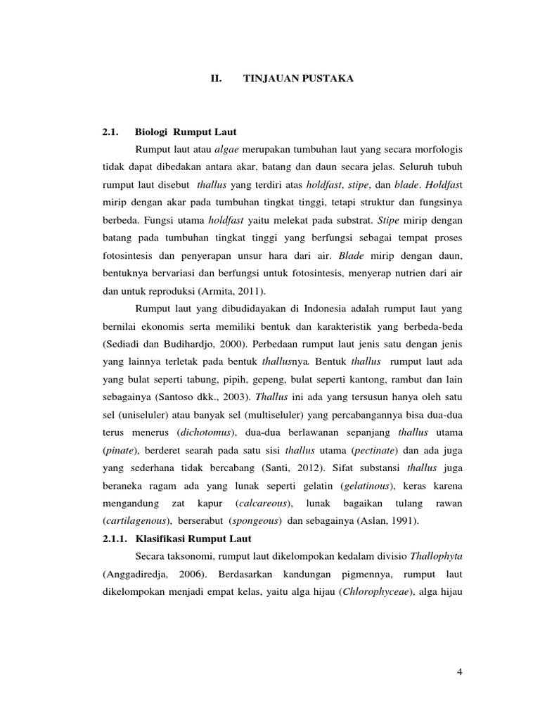 Ii Tinjauan Pustaka 21 Biologi Rumput Laut Klasifikasi Rumput Laut Pdf