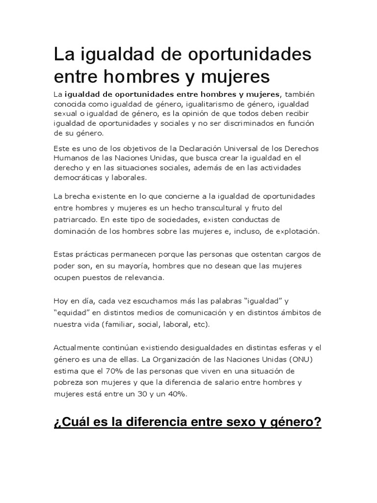 Igualdad de Oportunidades de Género | PDF | Igualdad de género ...